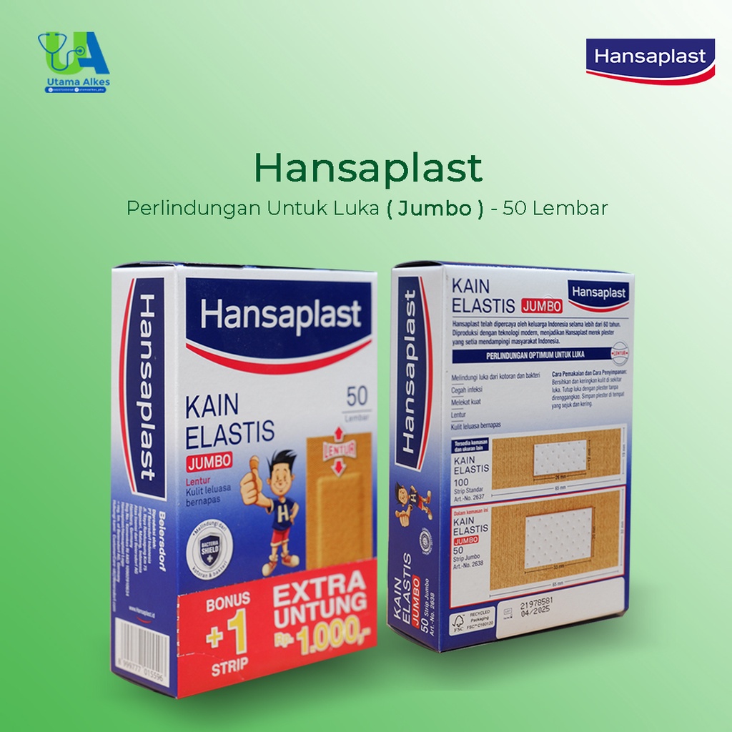 Jual HANSAPLAST KAIN ELASTIS | PLASTER LENTUR & KUAT | JUMBO | 50 ...