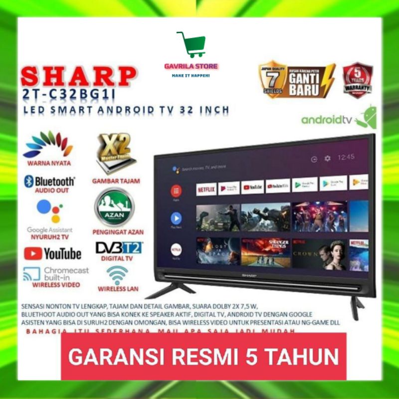Jual TV LED DIGITAL ANDROID SHARP 32 INCH 2T 32BG1 2T 32BG1 BISA YOUTUBE | Shopee Indonesia