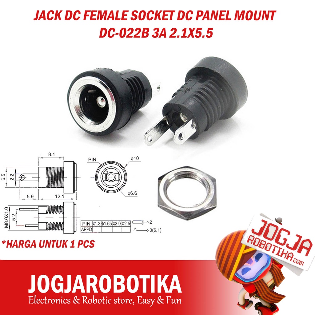 Jual JACK DC FEMALE SOCKET DC PANEL MOUNT DC-022B 3A 2.1X5.5 2.1mm x 5 ...