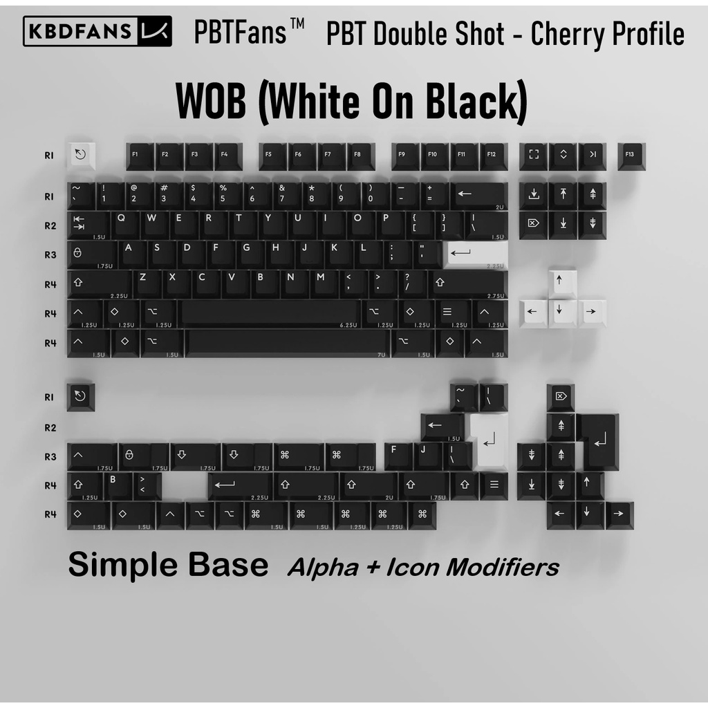 Jual PBTFans WOB White On Black PBT Double Shot Cherry Profile Keycaps ...