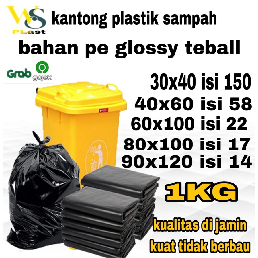 Jual 1KG Kantong Plastik Sampah Trash Bag Glossy Teball Hitam Ukuran 30X40 40X60 50X75 60X100 ...