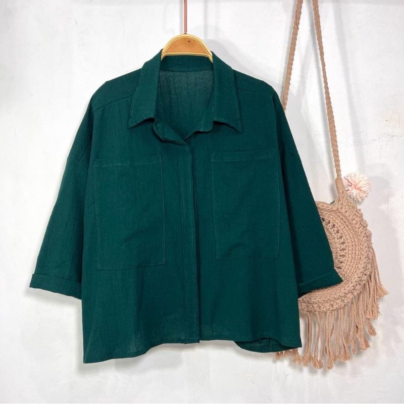 Jual Kemeja Wanita Linen Pocket - Oversized Linen Shirt - Atasan Wanita ...