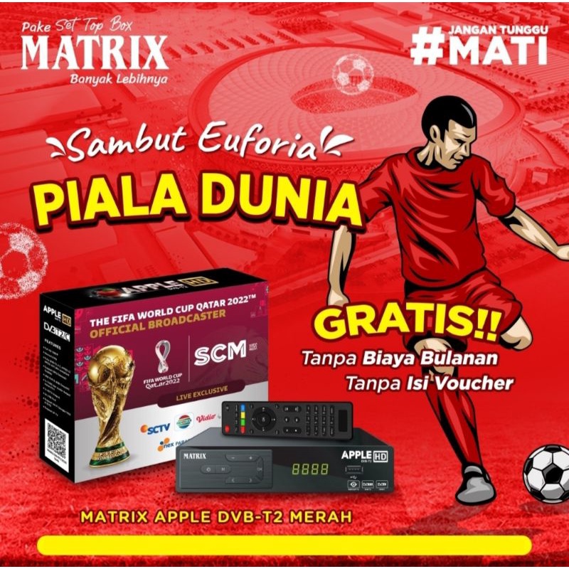 Jual ( COD ) SET TOP BOX MATRIK APPLE DVB - T2 MERAH MURAH EDISI PIALA ...
