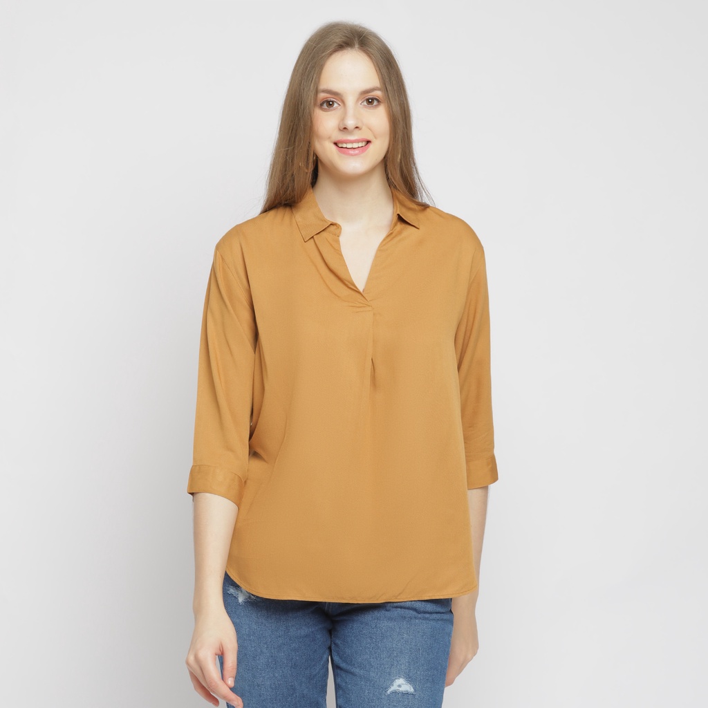 Jual C2 Emrani Brown Basic Blouse Wanita | Shopee Indonesia