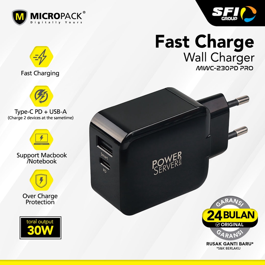 Jual MICROPACK WALL CHARGER PREMIUM DUAL PORT FAST CHARGING 30 WATT ...
