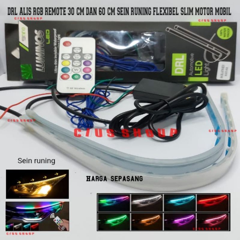 Jual LAMPU LED DRL ALIS REMOTE RGB 30CM DAN 60CM SEIN RUNNING NINE FLEXIBLE SEIN JALAN UNTUK ...