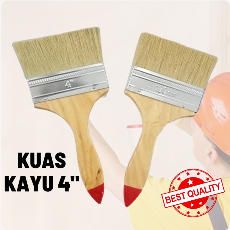 Jual Kuas Cat Tembok 4 Inch Gagang Kayu & Plastik / Paint Brush 4 Inch ...