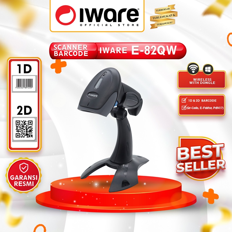 Jual IWARE BARCODE SCANNER WIRELESS 2D IWARE E-82QW WITH STAND DONGLE | Shopee Indonesia