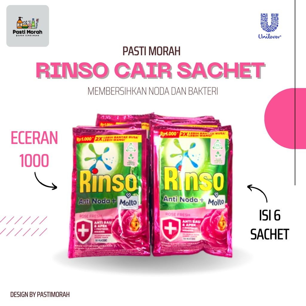 Jual Rinso Cair Pink Ping Rose Fresh 38 ML Sachet (1 Renceng Isi 6 Pcs ...