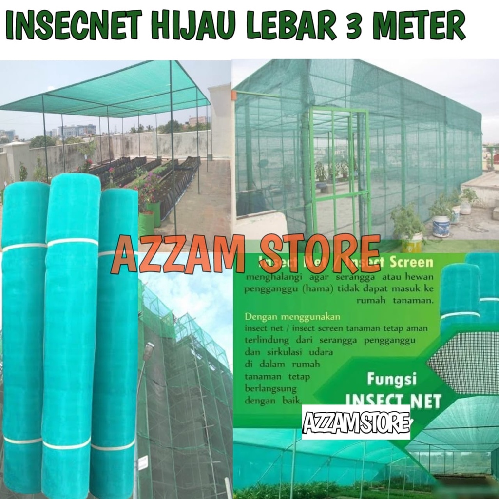 Jual Jaring kasa insecnet HIJAU greenhouse taman lebar 3 meter ECERAN ...