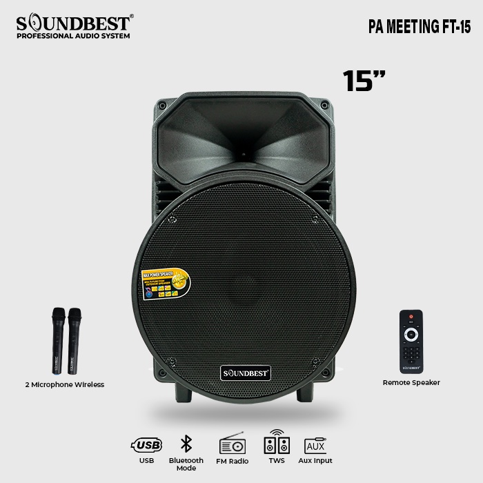 Jual SOUNDBEST FT-15 Speaker Portable 15 Inch Bluetooth Wireless + 2 ...