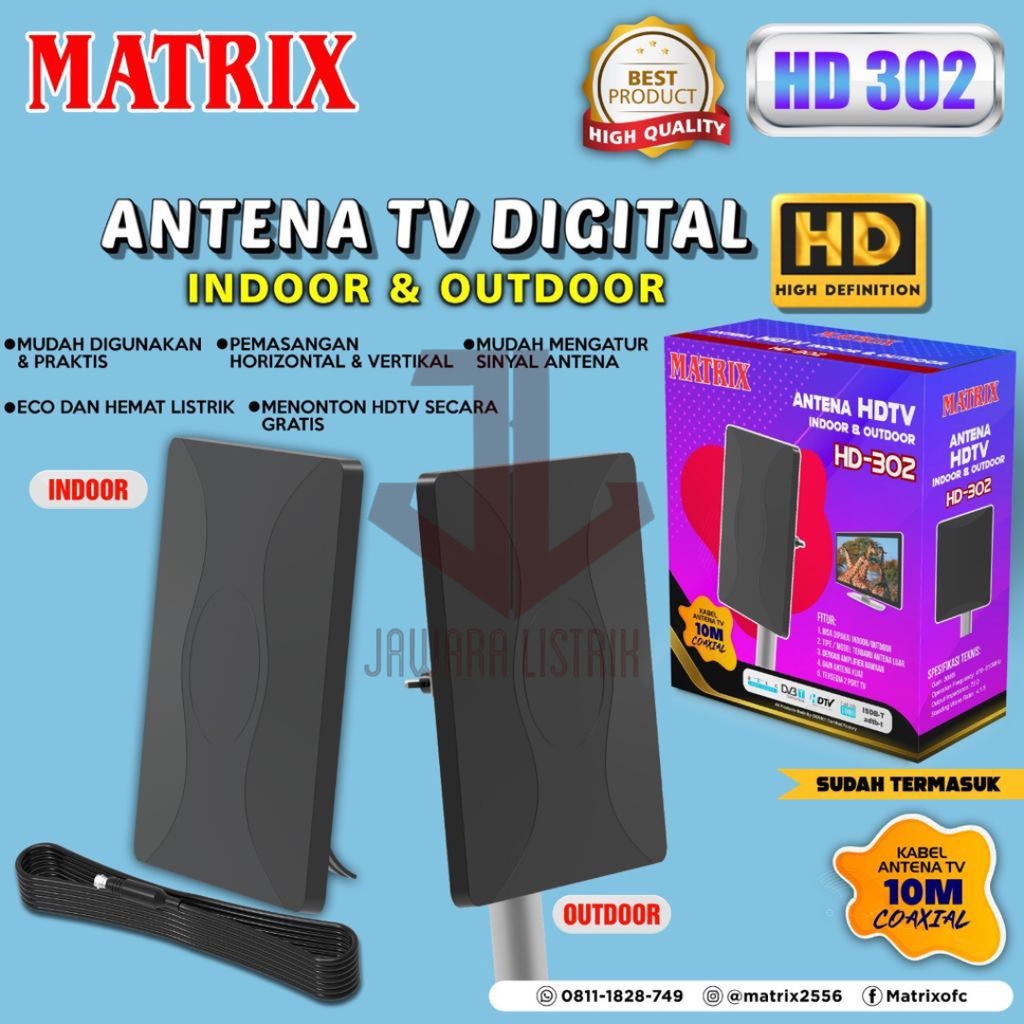Jual MATRIX HD-302 ANTENA TV DIGITAL OUTDOOR INDOOR + KABEL 10 METER ...