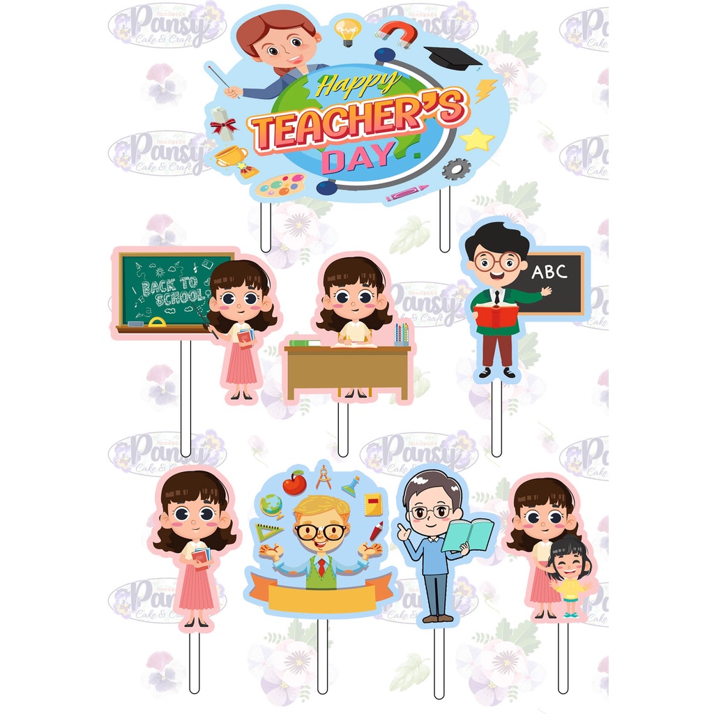 Jual Cake topper / Cupcake topper Teacher / Teacher's day + baner ...
