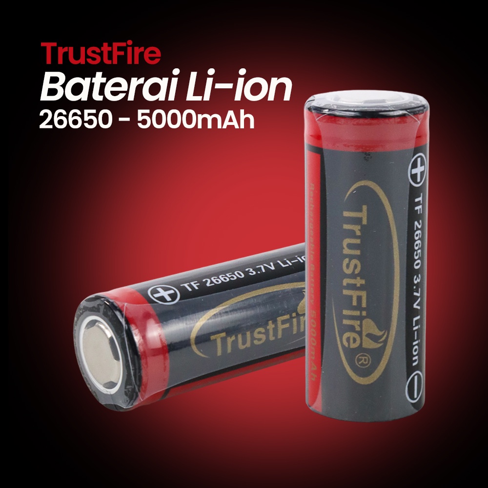 Jual TrustFire Baterai Li-ion 26650 5000mAh 3.7V Flat Top 1PCS | Shopee ...