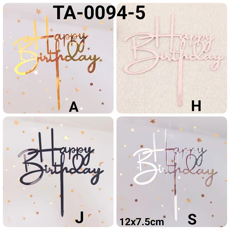 Jual GR-TA-0094 Topper kue akrilik happy birthday emas hitam silver pink (TULISAN AKRILIK ...