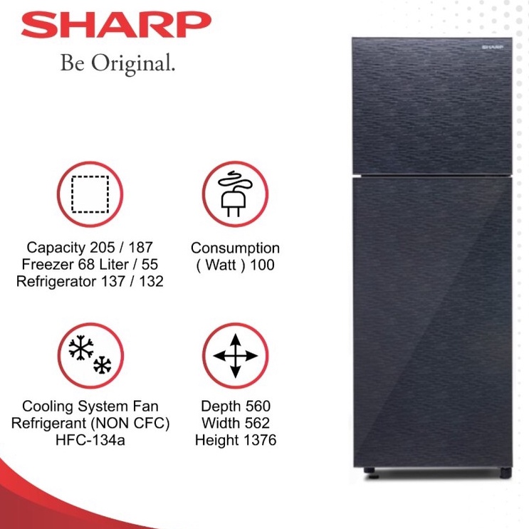 Jual SHARP | SJ-246XG-MS/MR Kulkas Dua Pintu Shine Glass Door Series | Shopee Indonesia