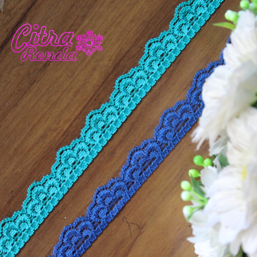 Jual (Per 5 Meter) RDS312 Renda Stretch Elastis Biru Lebar 1,7Cm ...