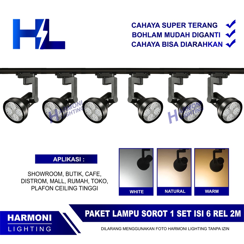 Jual Lampu Sorot Rel LED 35W 45W Set isi 6 - Spotlight, Spot, Track Light, Hitam Putih, Bisa ...