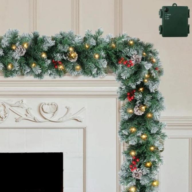 Jual Garland Natal Karangan Bunga Buah Pinus Berry Lampu Hiasan Natal ...