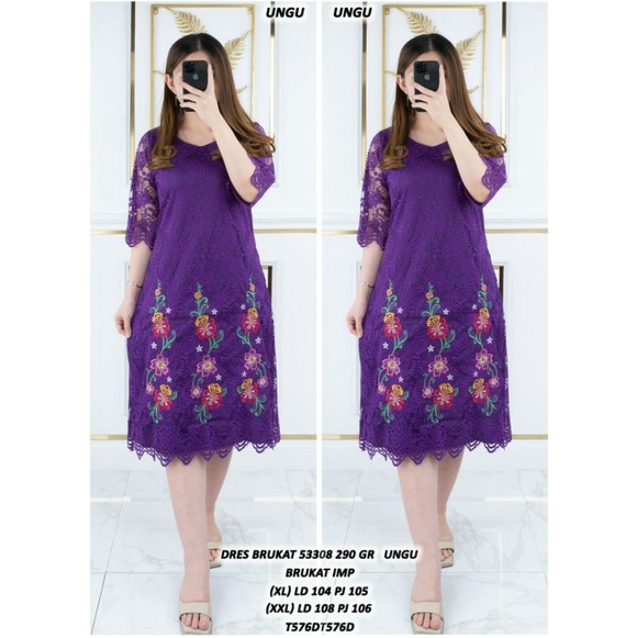 Jual Dress Brukat 53308 Motif Bunga Imut | Shopee Indonesia