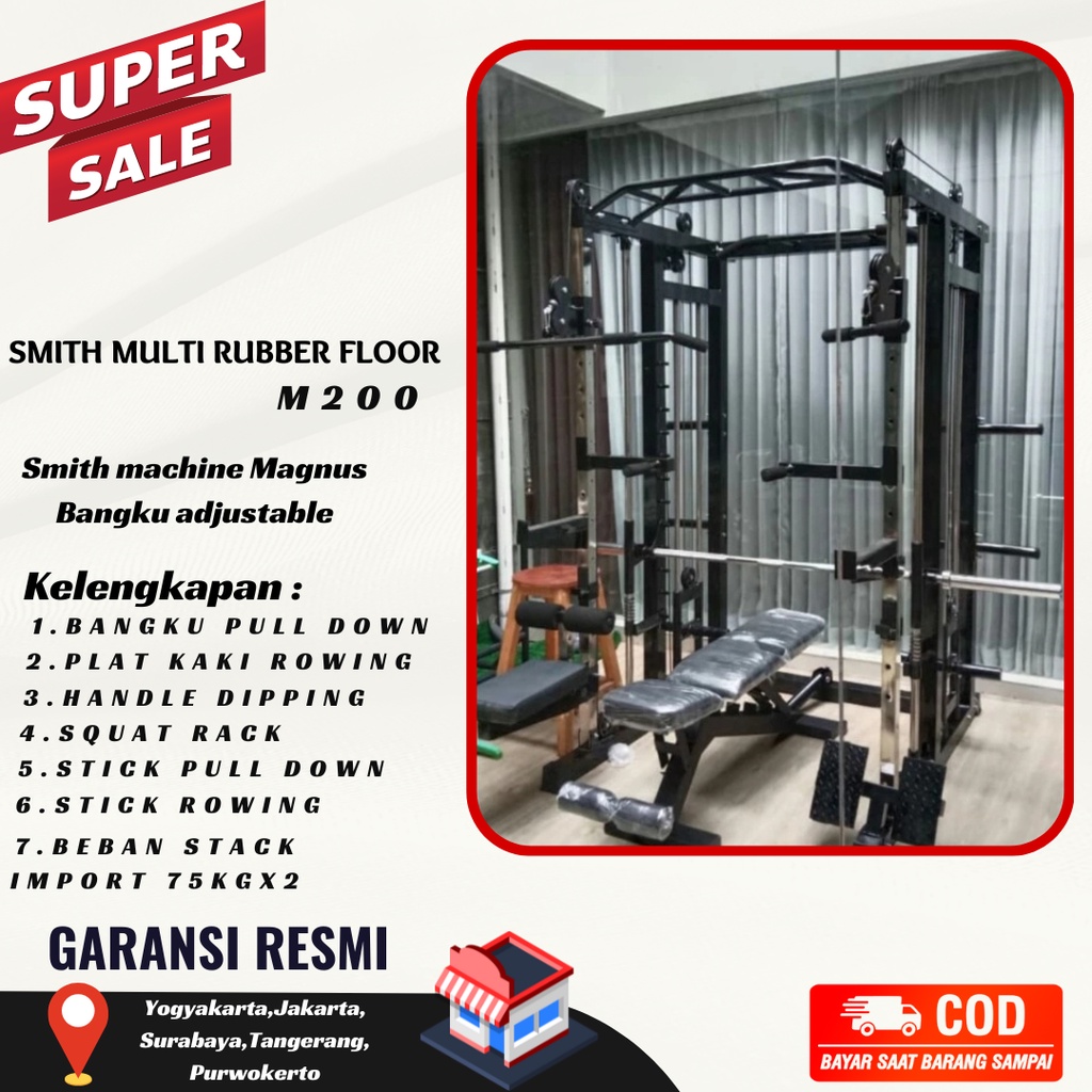 Jual Alat gym komersial Smith machine include rubber floor garansi ...