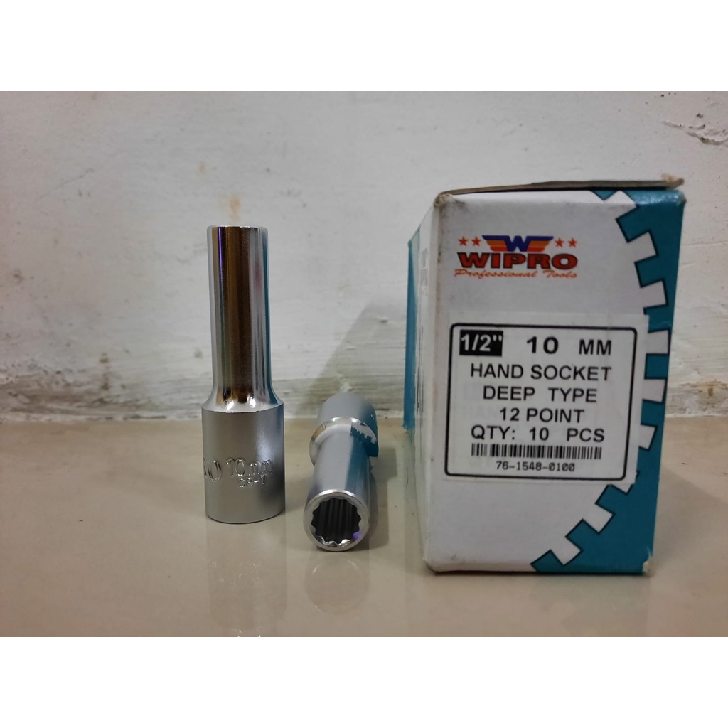 Jual WIPRO Mata Sok 10 mm Panjang Deep wall Socket 1/2” 12 PT Mata ...