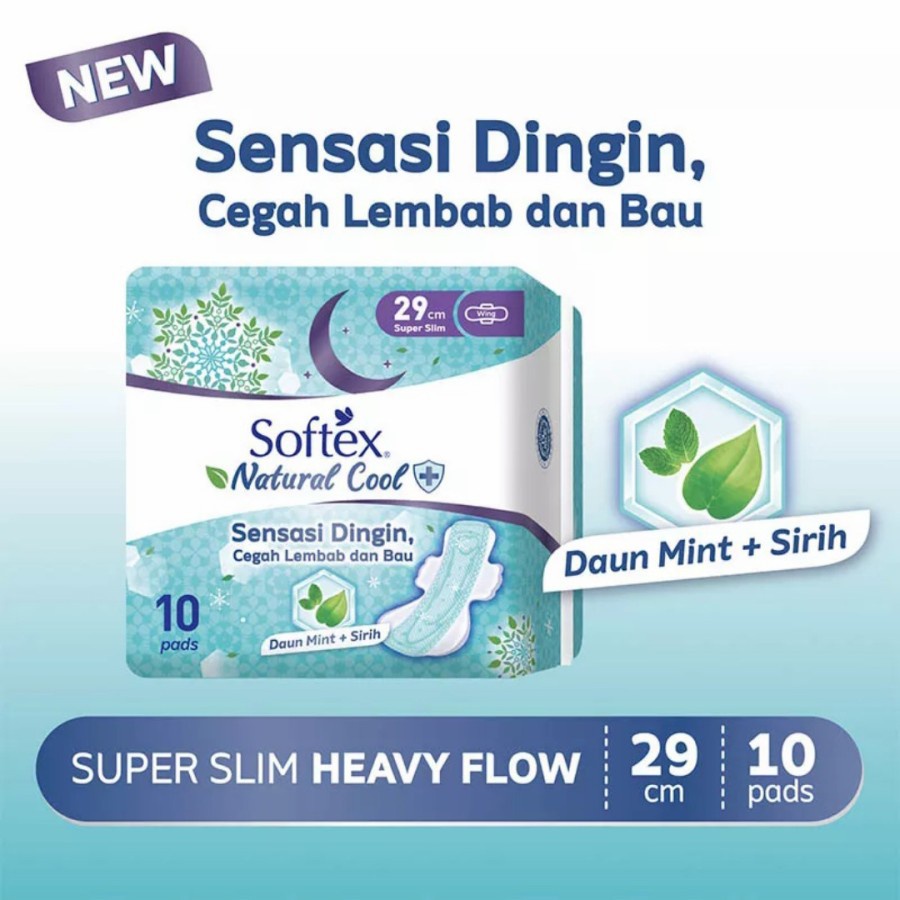 Jual SOFTEX Natural Cool + Wing 29cm 10pads | Pembalut Softex Sensasi Dingin | Shopee Indonesia