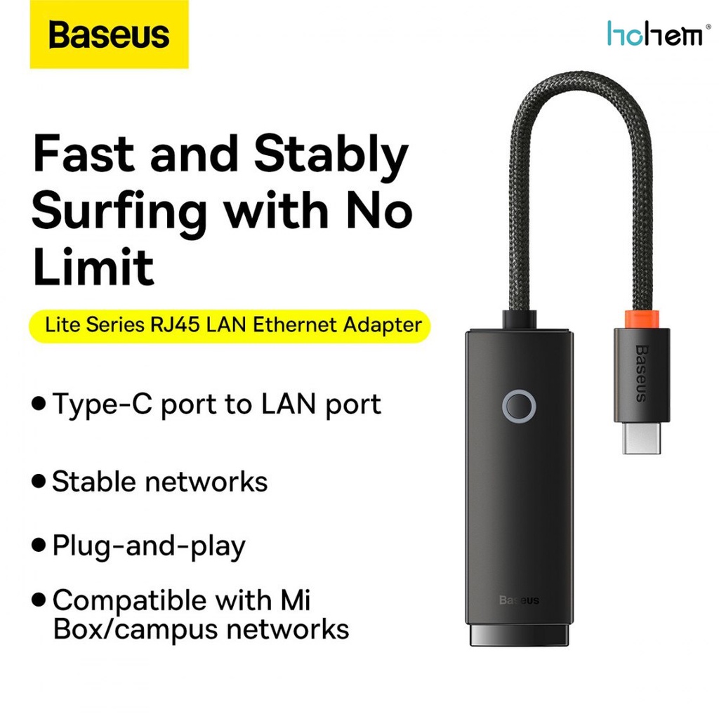 Jual Baseus Lite Series Ethernet TYPE C to RJ45 LAN Port 100Mbps HUB ...