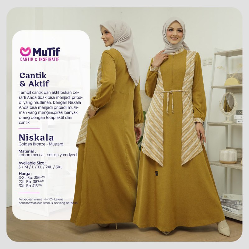Jual MUTIF | Niskala Golden Bronze - Mustard / Gamis Basic / Dress ...
