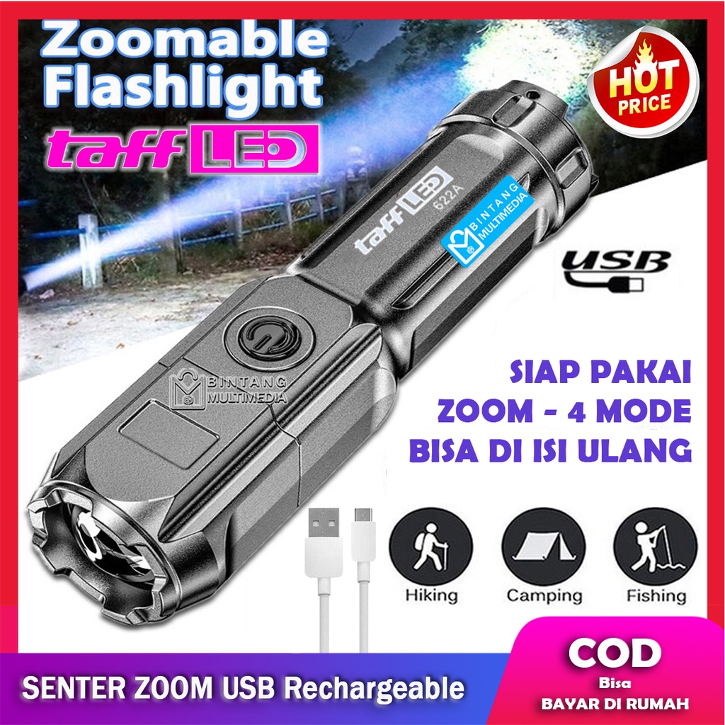 Jual TaffLED Senter Cas LED Zoom USB Rechargable isi Ulang Cahaya ...