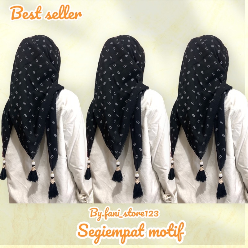 Jual HIJAB SEGI EMPAT MOTIF BB TASSEL POM POM//HIJAB MOTIF TASSEL ...