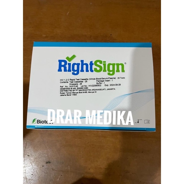 Jual Tes Hiv Rightsign card (whole blood/serum/plasma) isi 25 tes ...
