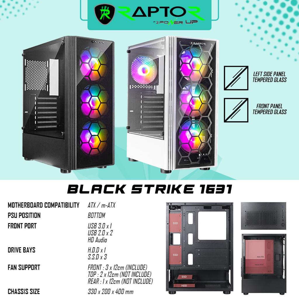 Jual PC Case Casing Raptor Black Strike 1631 Free 3 Fan ATX Gaming Case ...