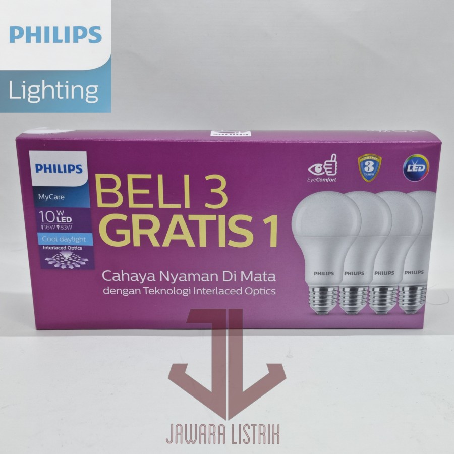 Jual PHILIPS LAMPU LED PAKET 3 GRATIS 1 10W 10 W WATT PUTIH COOL DAYLIGHT | Shopee Indonesia