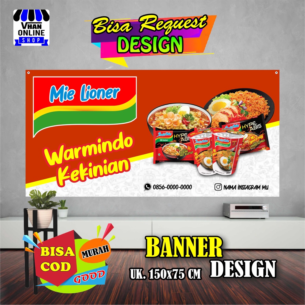 Jual Spanduk Banner Backdrop Warmindo, Warung Makan Indomie, Mie Lioner ...
