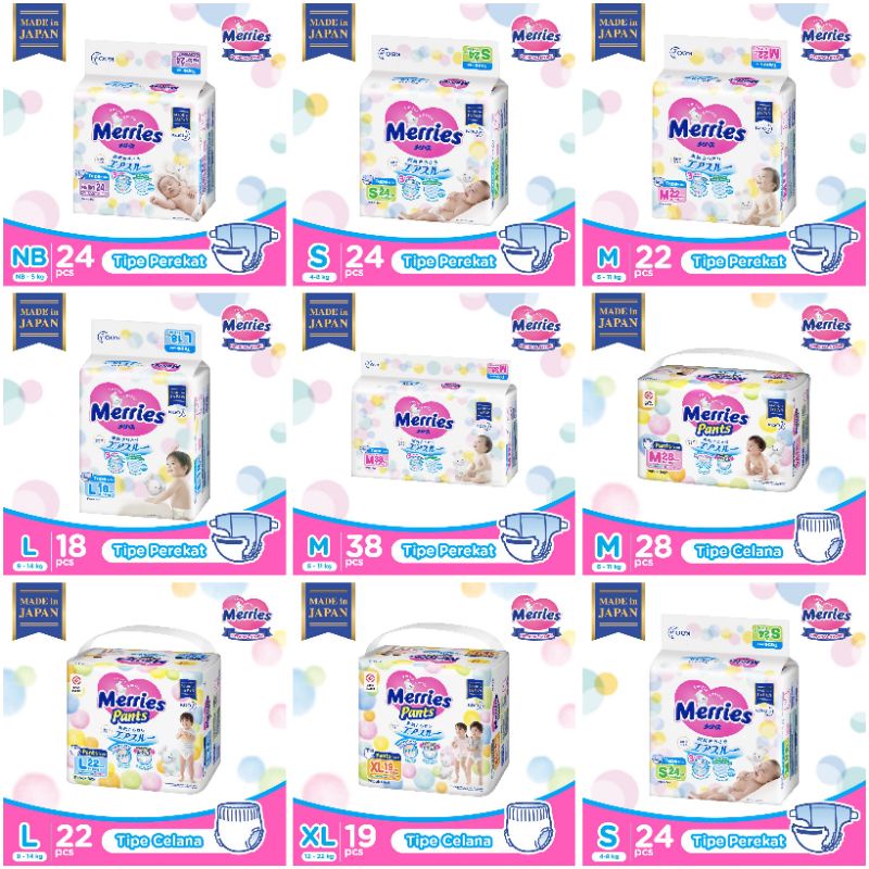 Jual Merries Popok Premium Perekat Pants NB 24 S 24 M 22 L 18 M 38 M 28 ...