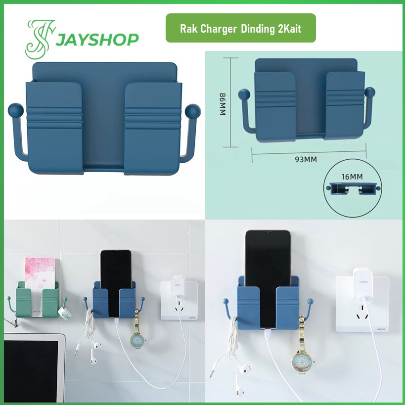 Jual Rak Holder HP Tempel Dinding Gantungan Hook 2 Kait Tempat Charger ...