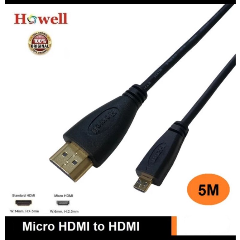 Jual kabel micro hdmi to hdmi 5 meter gold plate howell 3D full hd 1080 | Shopee Indonesia