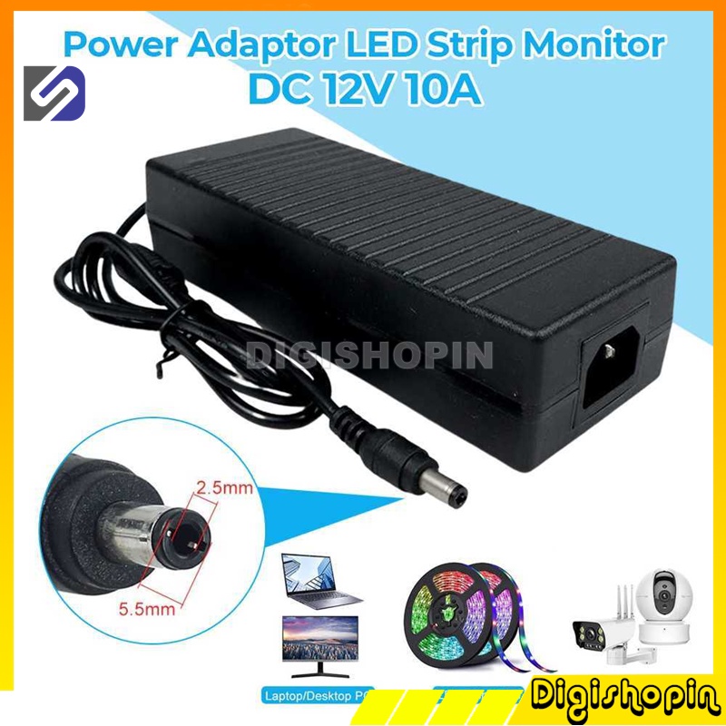 Jual Power Adaptor LED Strip Monitor DC 12V 10A Charger Laptop Layar ...
