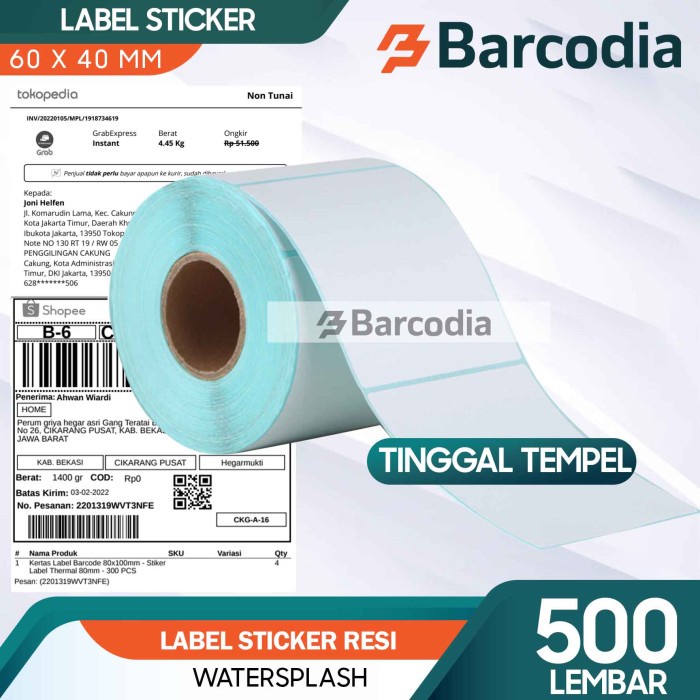 Jual Barcode Label Barcode 60 X 40 Kertas Sticker Thermal 60X40 Mm (500 ...
