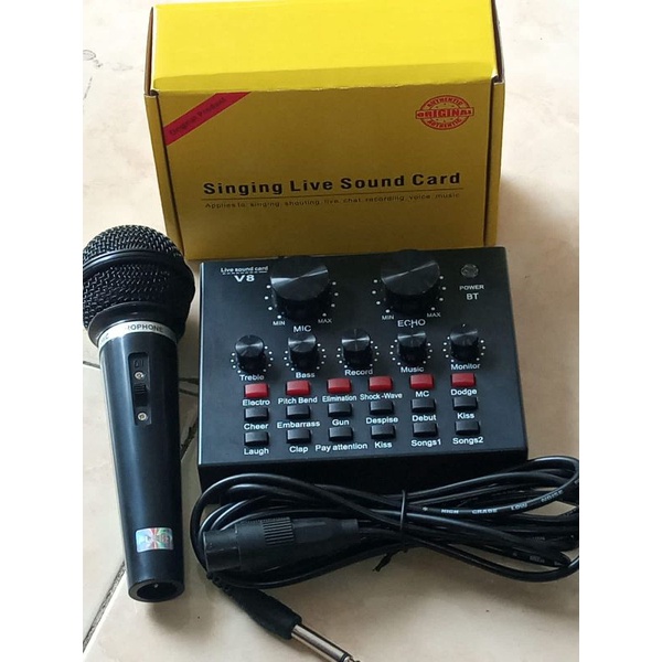Jual Sound Card V8 Bluetooth Karaoke Live + Mic Kabel | Shopee Indonesia