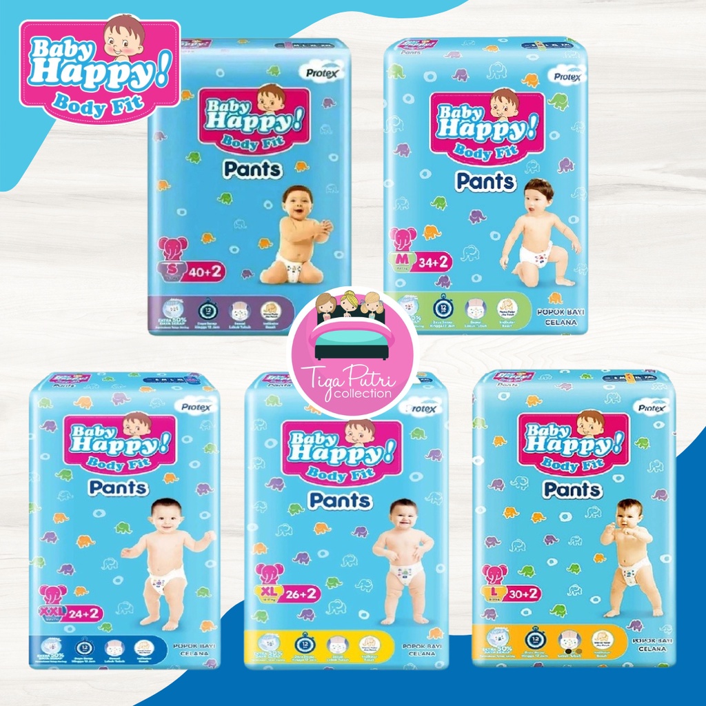 Jual Baby happy body fit pants ( S40+2 M34 L30 XL26 XXL24 M20+2 L20+2 ) popok celana S M L XL ...