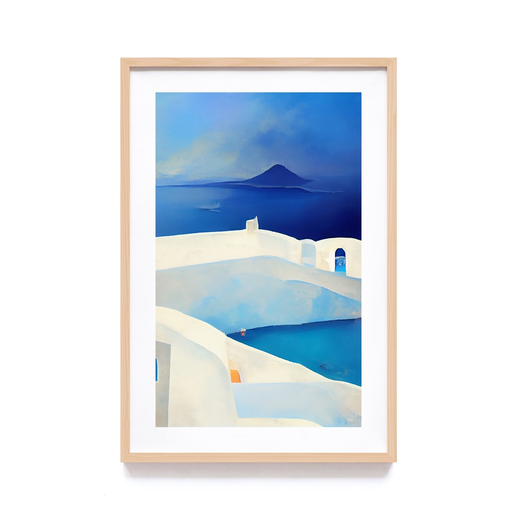 Jual Lukisan Santorini Yunani Background Laut Biru dan Gunung Wall Art ...