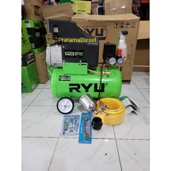 Jual Paket(5in1)Kompresor RYU 1HP RCP100-1+Selang 10M+SpraygunF75+Airduster+Pen | Shopee Indonesia