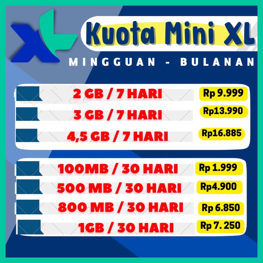 Jual PROMO KUOTA XL PAKET DATA XL 100MB 200MB 300MB 500MB 700MB 1GB FULL 24 JAM 30 HARI MURAH ...
