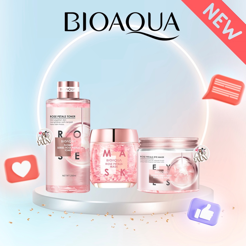 Jual BIOAQUA ROSE PETALS FLOWER SERIES ( TONER 250ML / PETAL MASK 120GR / EYE MASK 140GR ...