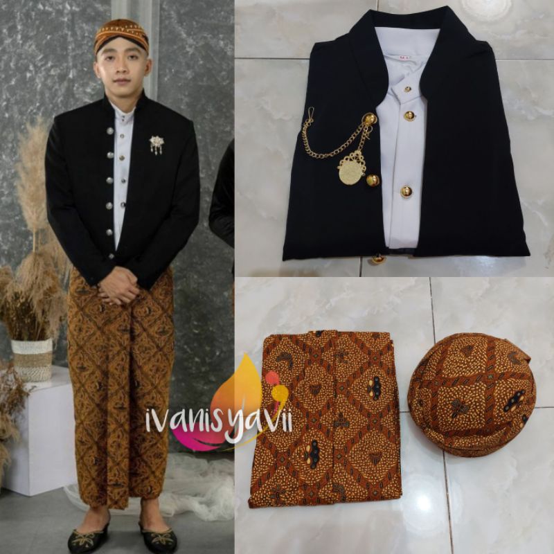 Jual (1set Cowok) Baju Adat Jawa / Beskap +Jarik +Blangkon +Benggol ...