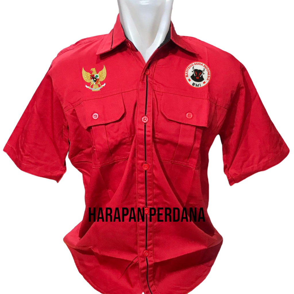 Jual Seragam Kemeja PDH Kantor Lengan Pendek Warna Merah PDI List Hitam ...