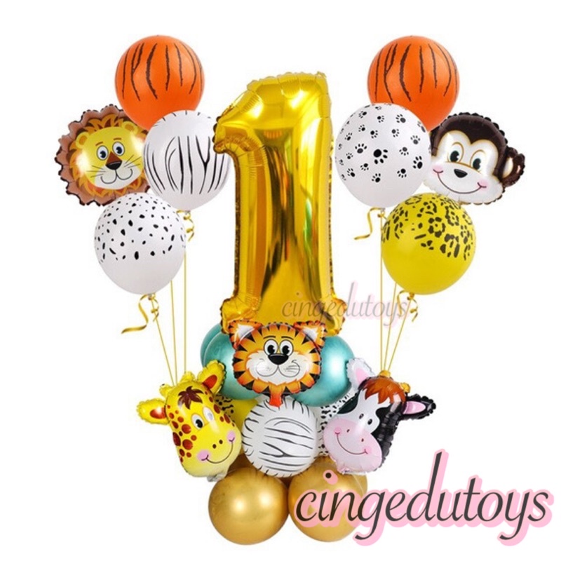 Jual Paket balon set angka animal jungle latex motif jerapah animal ...
