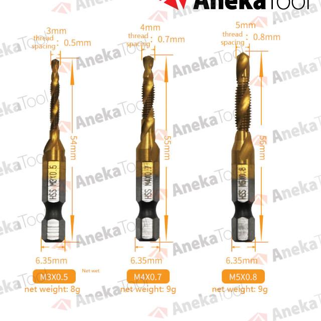 Jual AT Mata Bor Pembuat Ulir Drat 6Pcs Drill Tap set M3-M10 Hex Twist ...